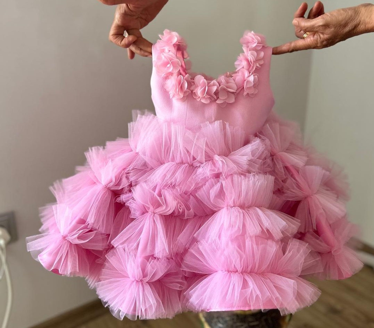Handmade Pink Ruffle Tutu Dress: Girls' Party Costume, First Birthday ...