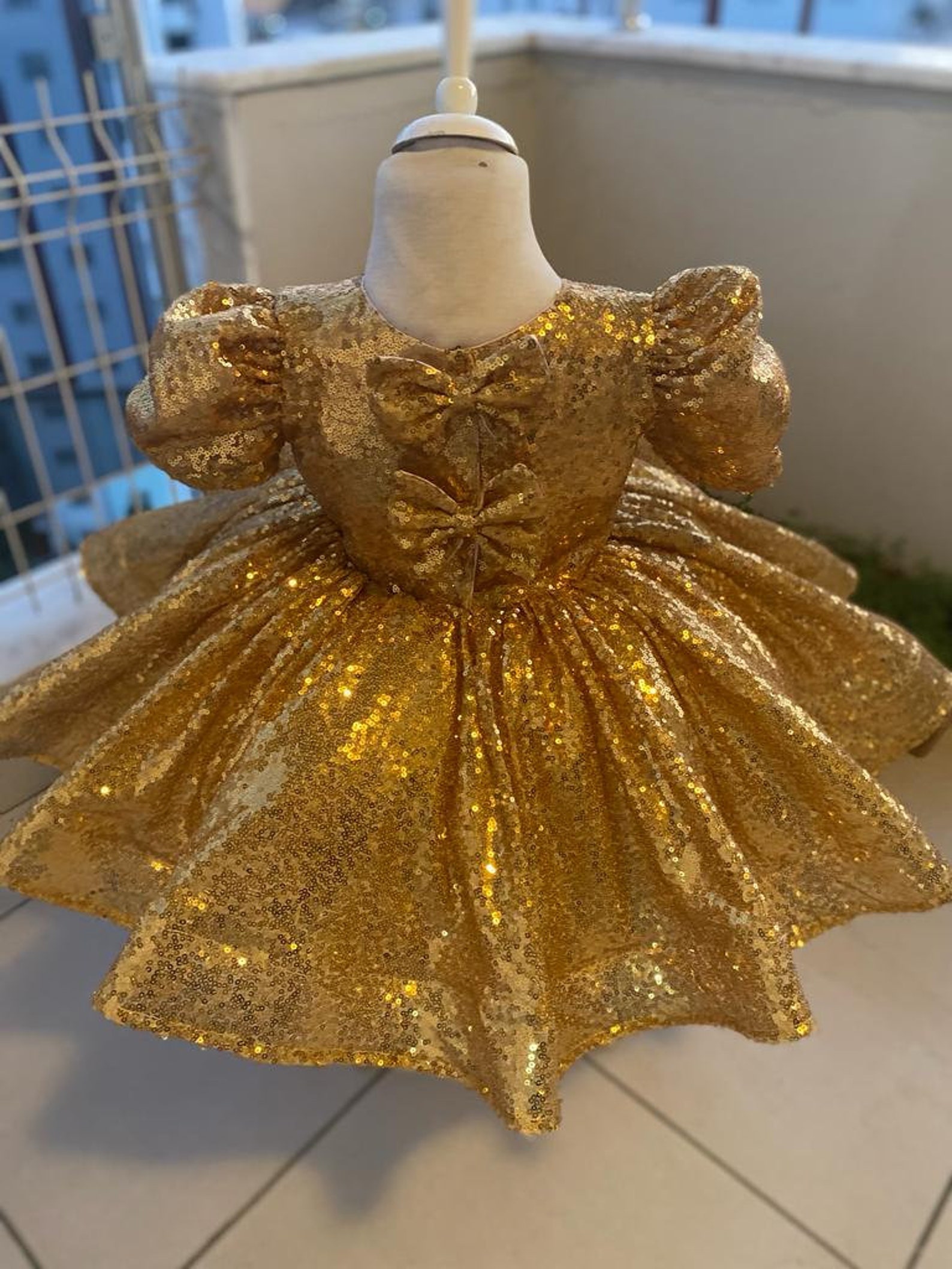 Gold Princess Tutu Dress With Train: Metallic Flower Girl Gown - Etsy