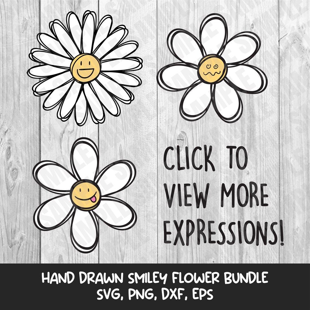 Hand-drawn Smiley Flower SVG Bundle for Cricut Cutting Machine - Etsy