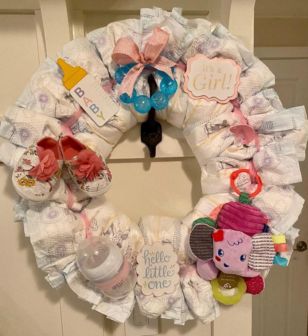 Diaper Wreath, Personalized Diaper Wreath, Diaper Cake, Gift for Baby ...