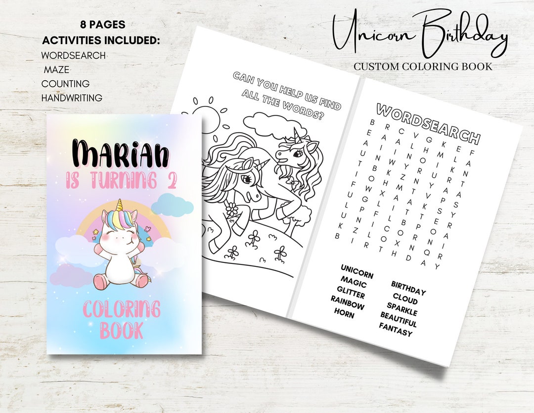 Unicorn Birthday Custom Coloring Book L Made to Order L 8 Pages L ...