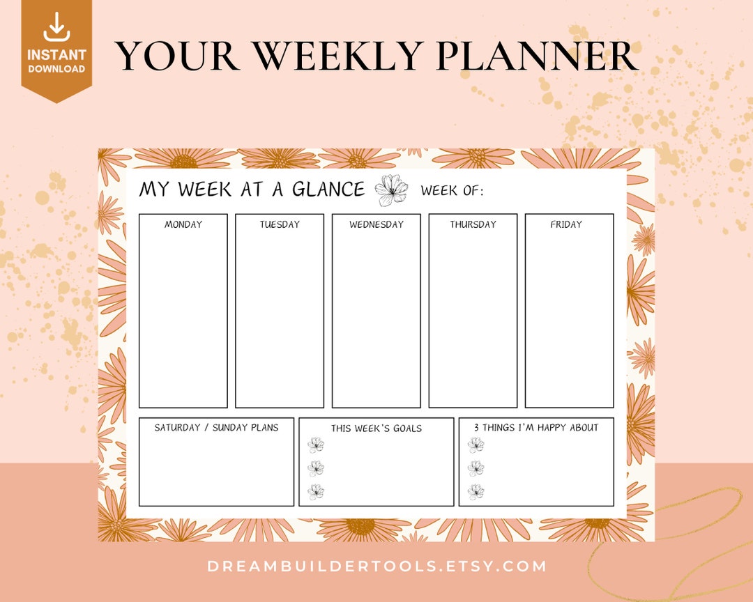 Evergreen Weekly Planner Printable, Week at A Glance, Undated Goal ...
