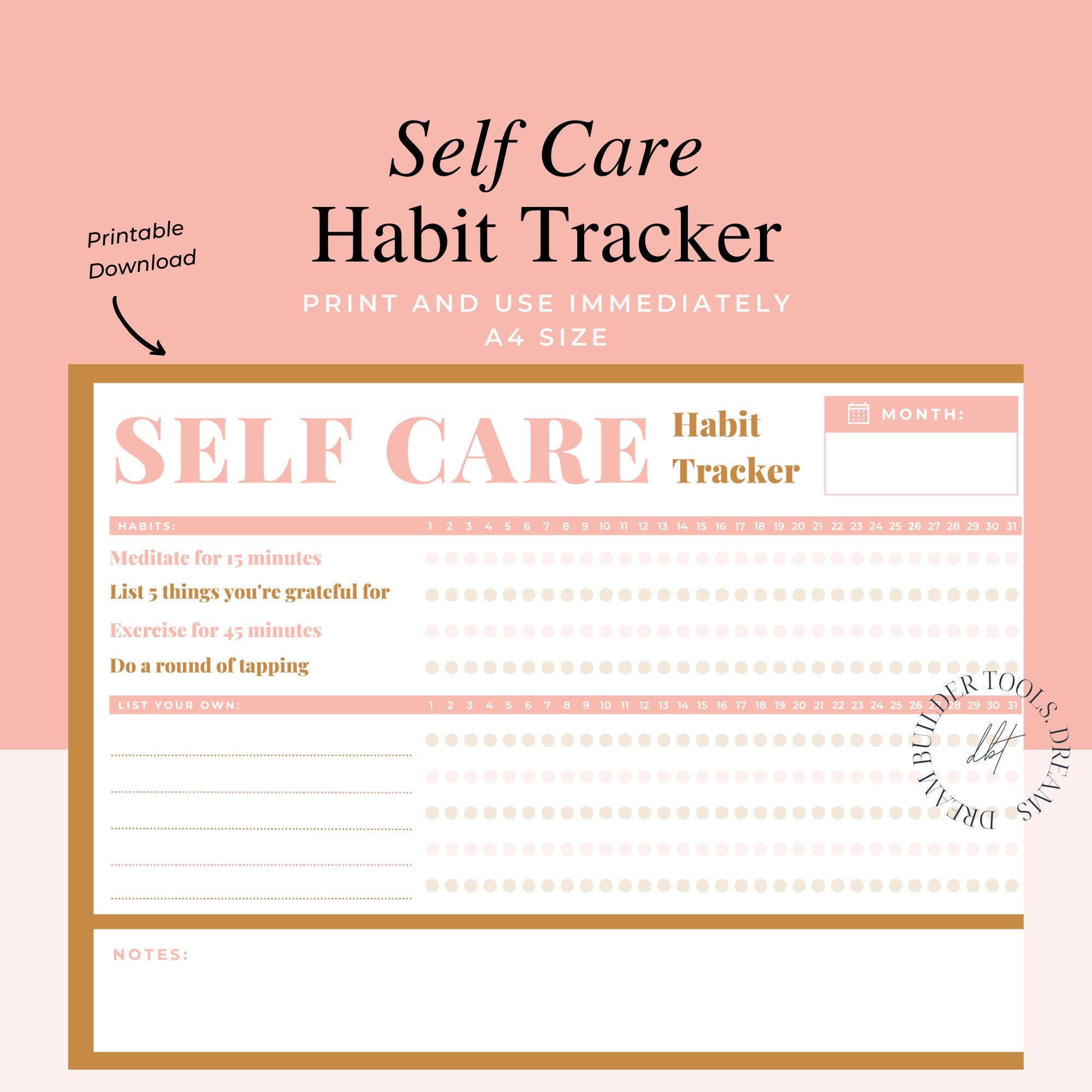 Monthly Self Care Habit Tracker for Personal Life Printable - Etsy