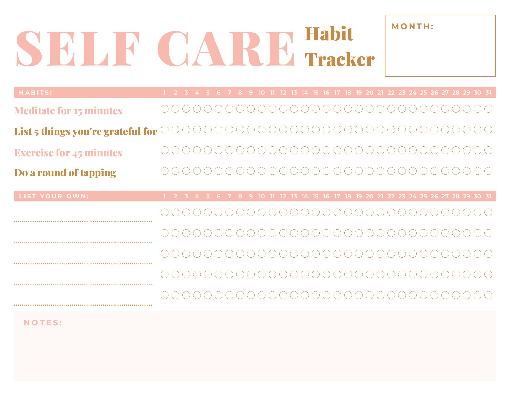 Self Care Habit Tracker Printable Habit Tracker For Personal Etsy