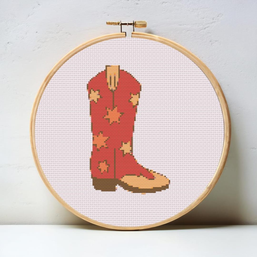 Cowboy Boot Digital Cross Stitch Chart - Instant Download Needlepoint Pattern, Preppy Trendy PDF ...