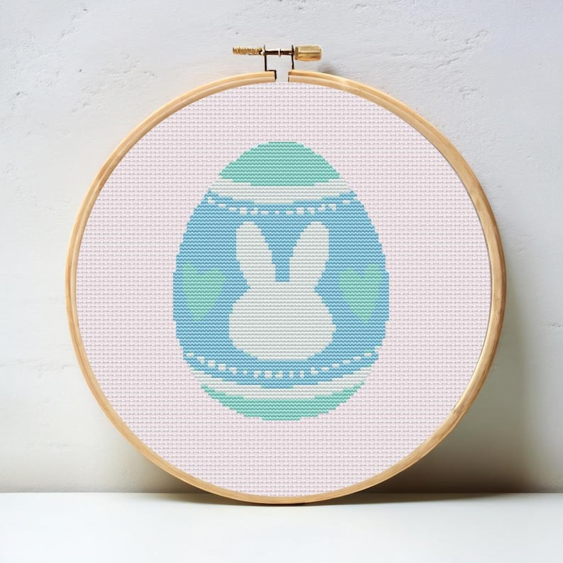 Bunny Easter Egg Digital Cross Stitch Chart - Instant Download Needlepoint Pattern, Preppy ...