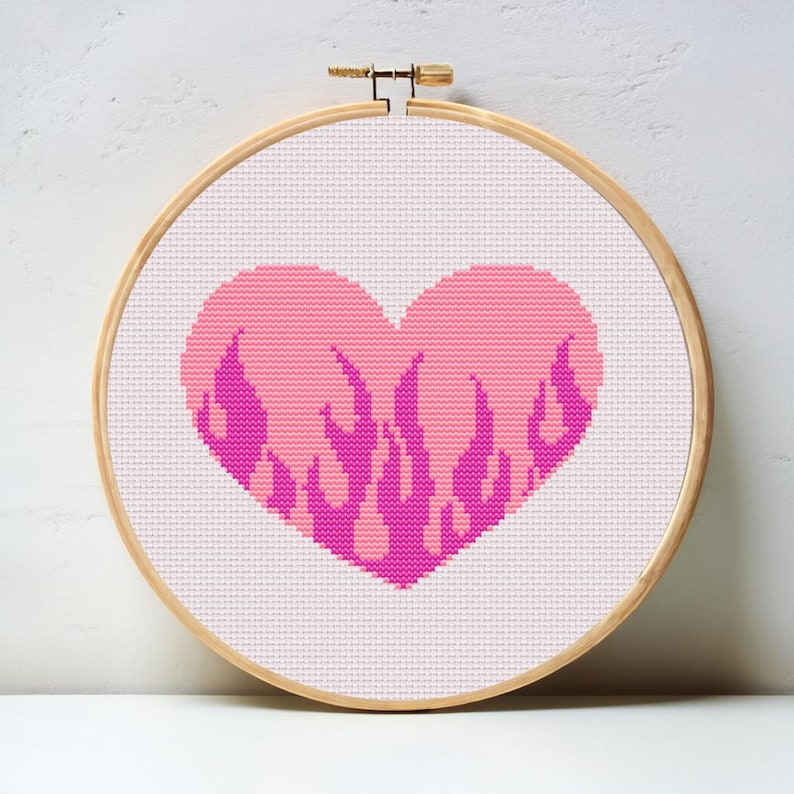 Heart With Flames Digital Cross Stitch Chart - Instant Download ...