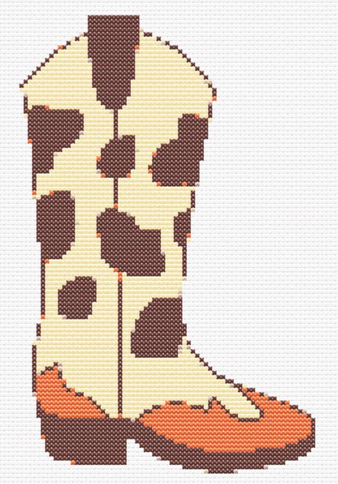 Cowboy Boot Digital Cross Stitch Chart Instant Download Needlepoint Pattern, Preppy Trendy PDF ...