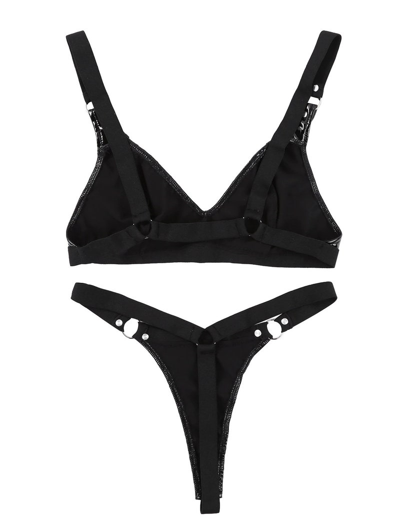 Faux Leather Bikini Faux Leather Lingerie Fetish Club Wear Etsy