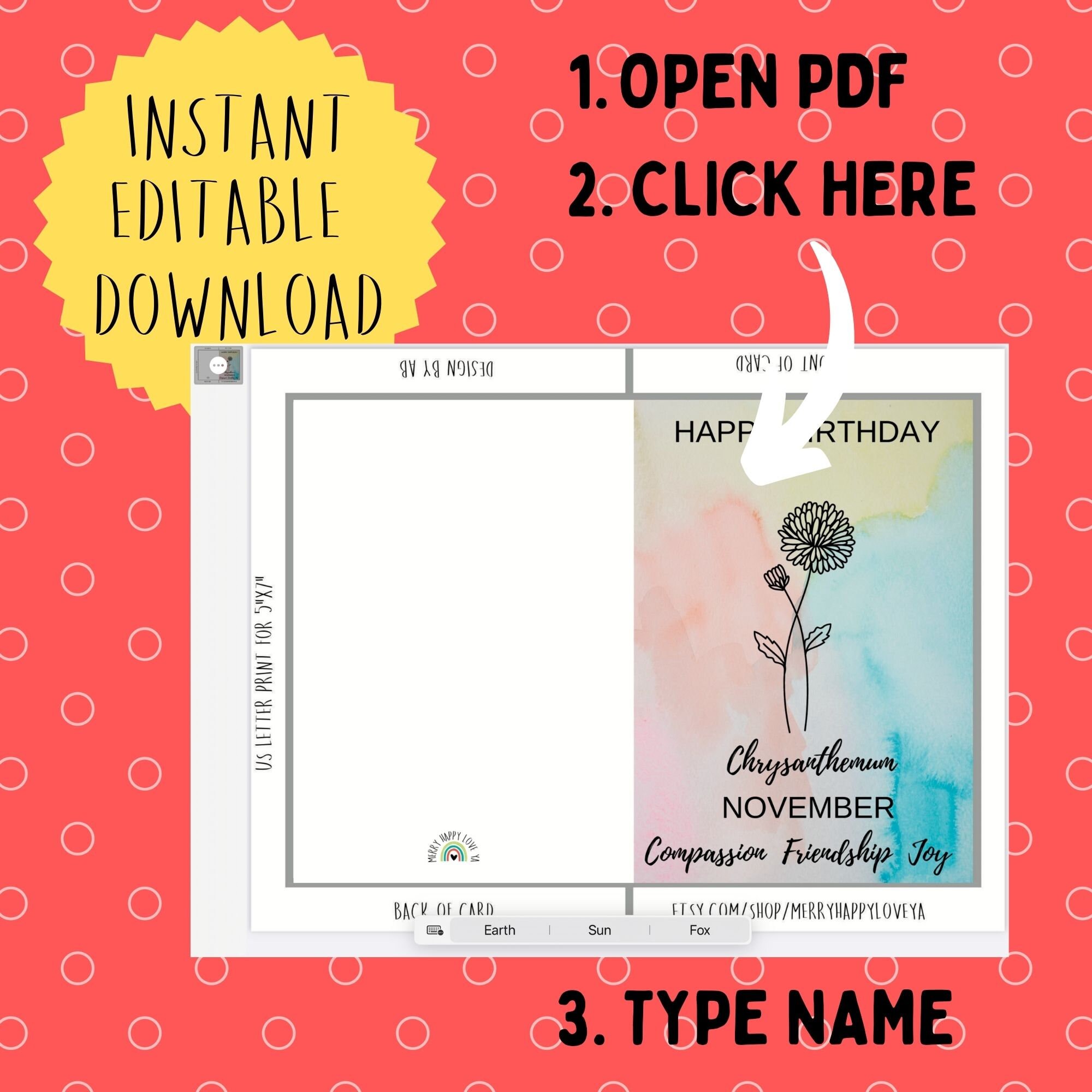 November Birth Flower Card PRINTABLE and EDITABLE - Etsy