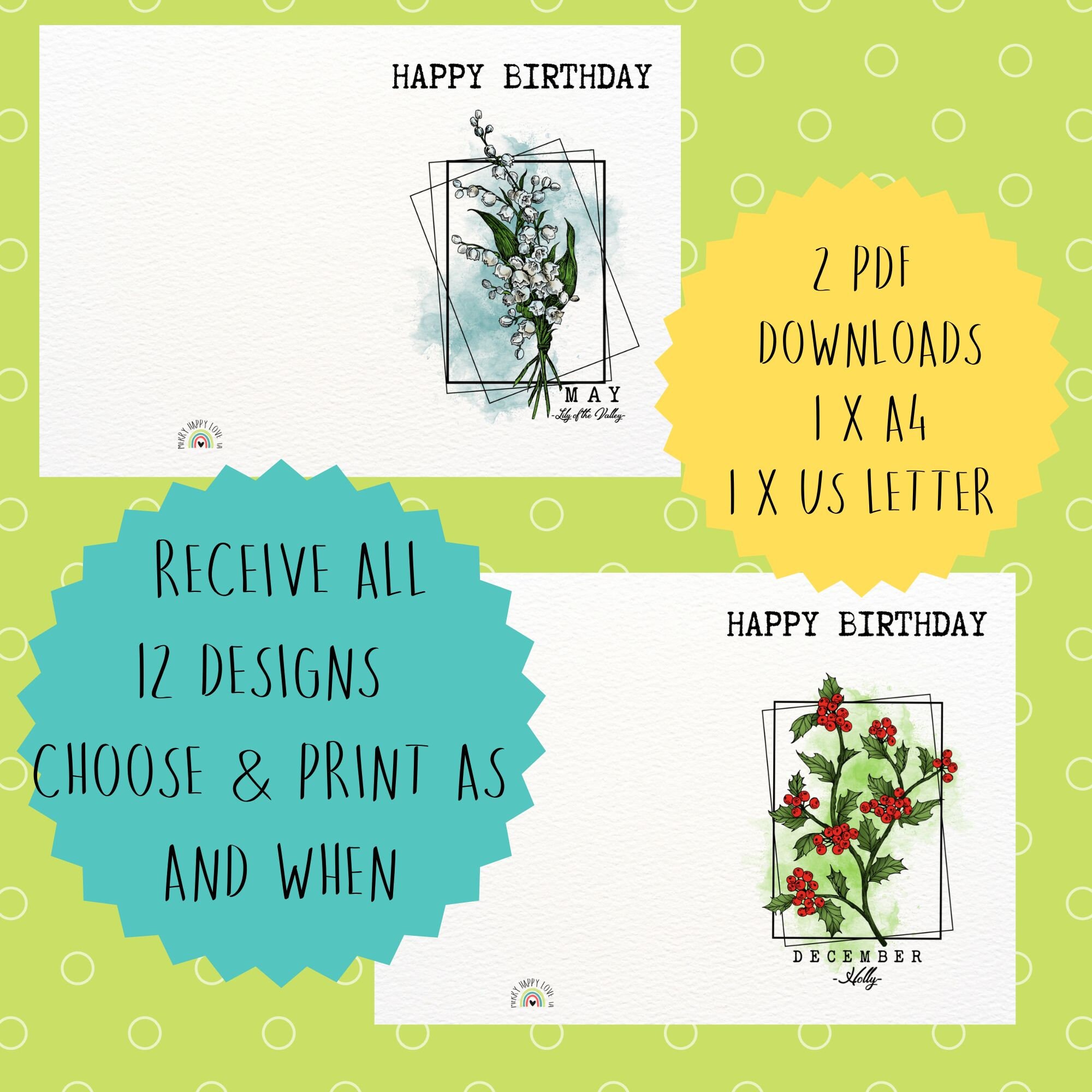 Birth Month Birthday Card PRINTABLE Birthday Flower Cards for Each ...