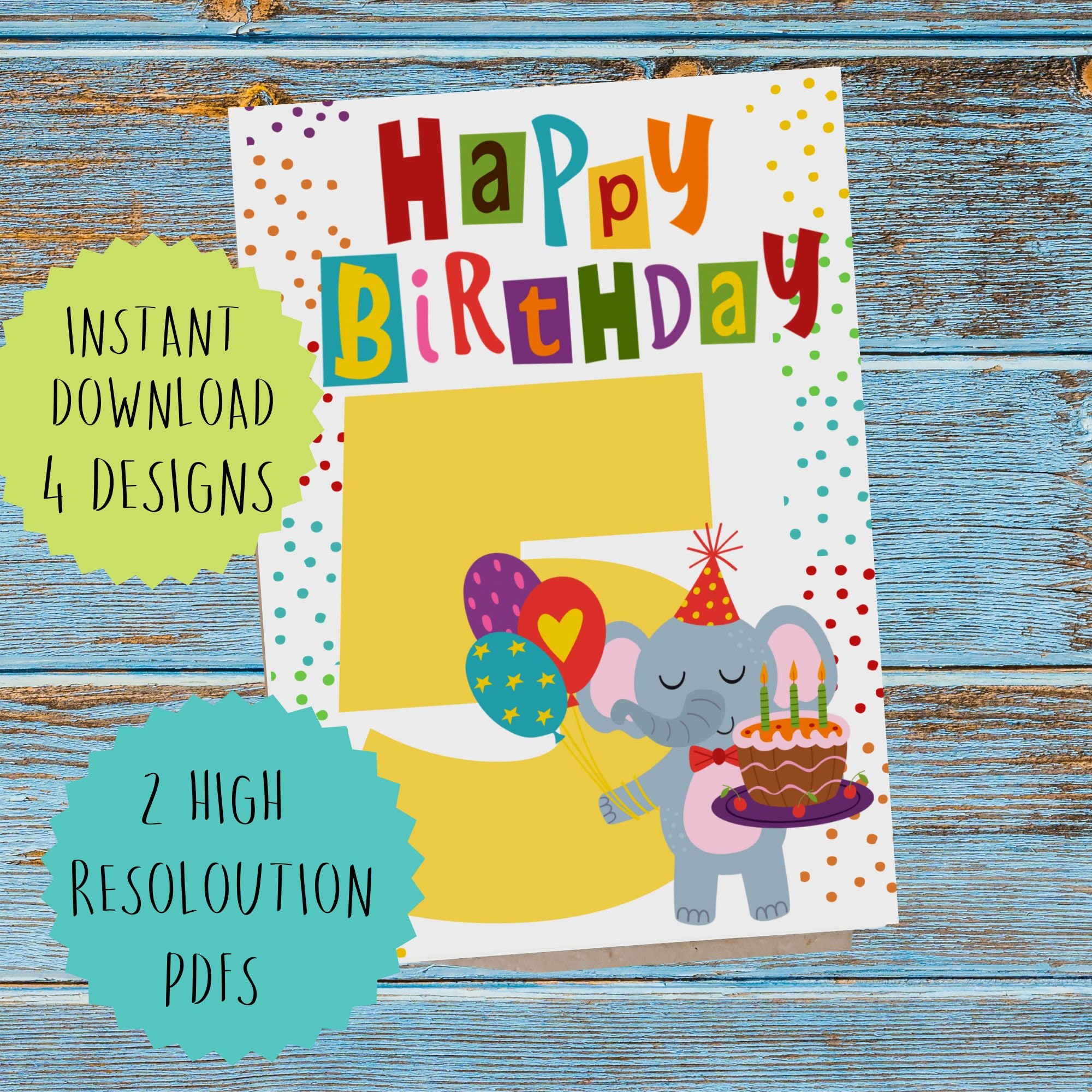 5th Birthday Card Printable, Set of 4 Childrens 5 Card, to Print at ...