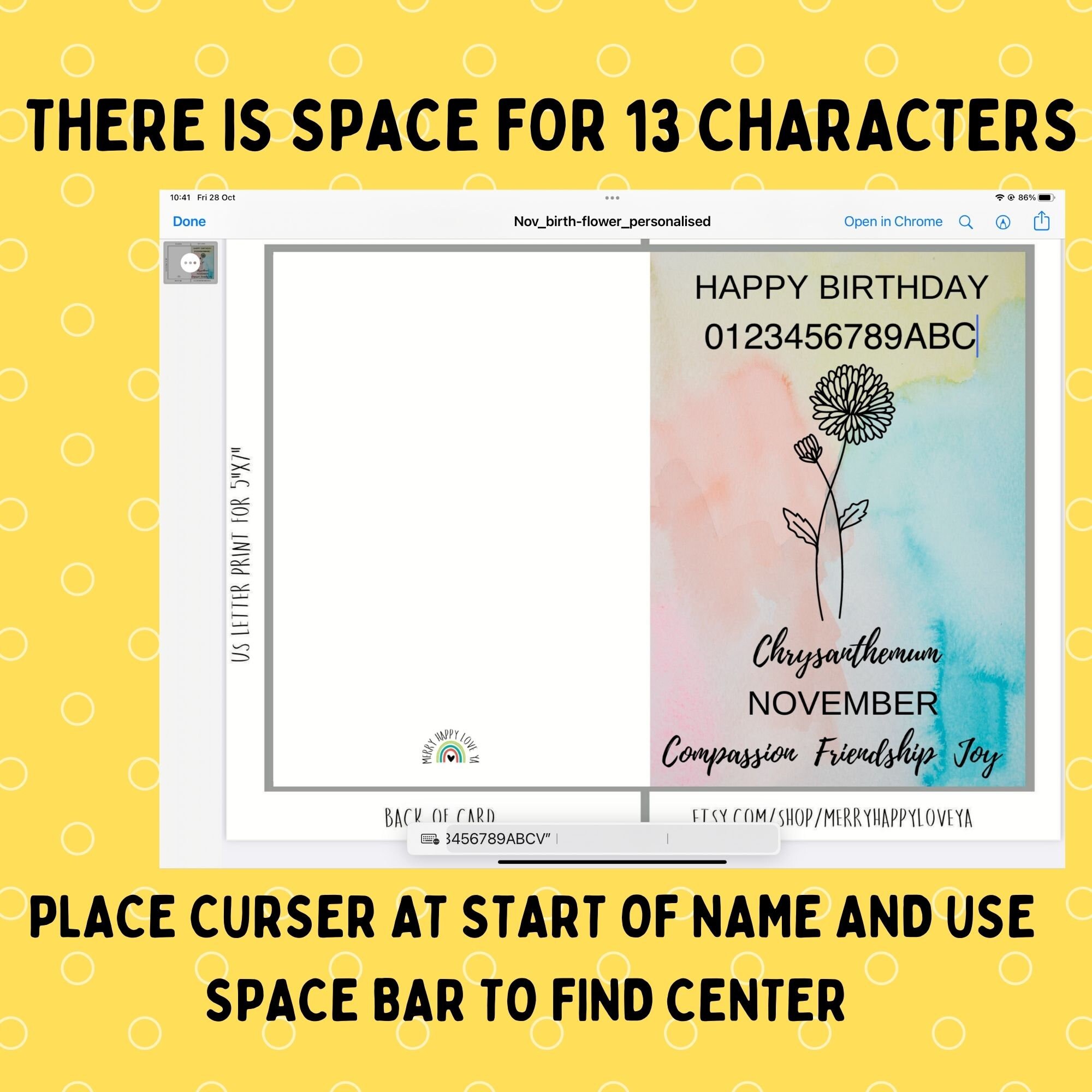 November Birth Flower Card PRINTABLE and EDITABLE - Etsy