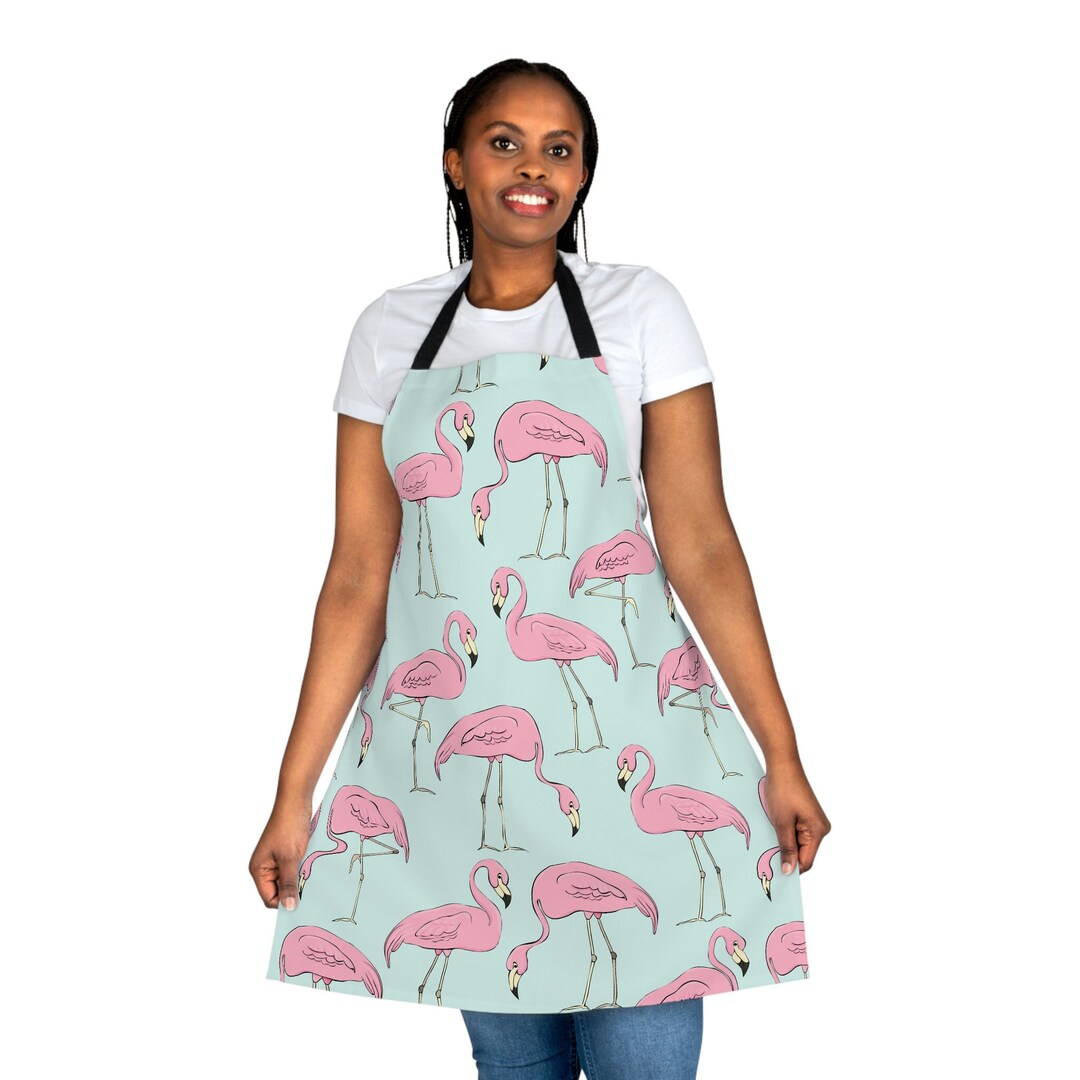 Blue Flamingo Apron, Flaming Baking Apron, Cooking Apron With Pink ...