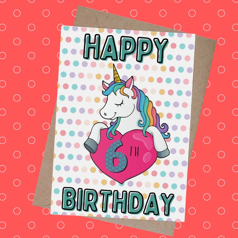 Unicorn 6th Birthday Card - Printable Card, Birthday Unicorn for Girl ...