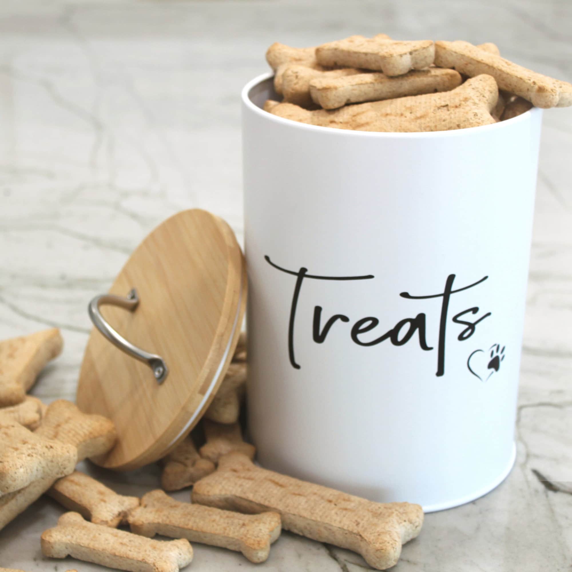 Simply Unleashed White Dog & Cat Treat Container With Bamboo Lid, 12 ...