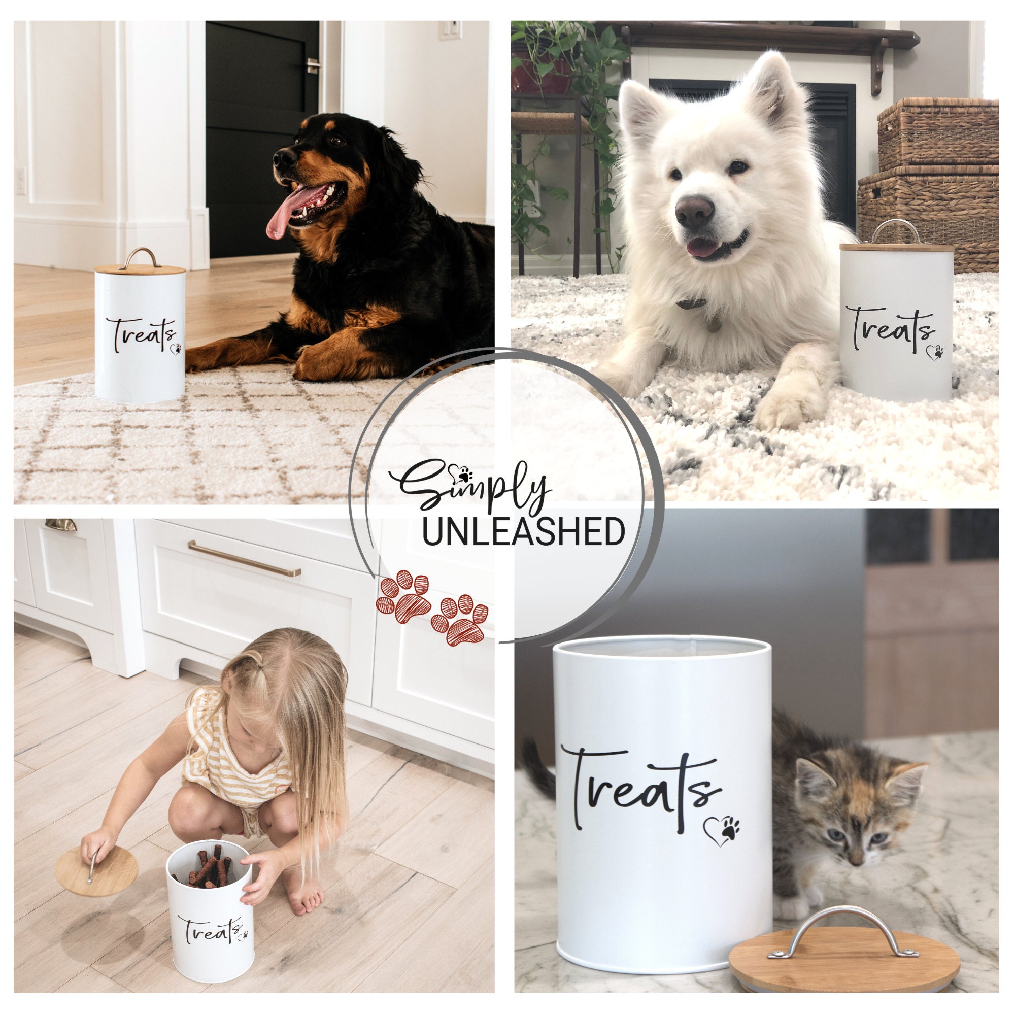 Simply Unleashed White Dog & Cat Treat Container With Bamboo Lid, 12 Cups/98 Oz. - Etsy