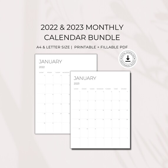 2022 and 2023 Printable Monthly Calendar Bundle 2022 and 2023 - Etsy
