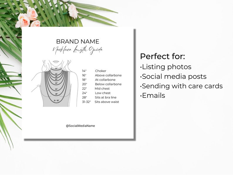 Editable Necklace Size Chart, Necklace Length Guide, Necklace Length ...