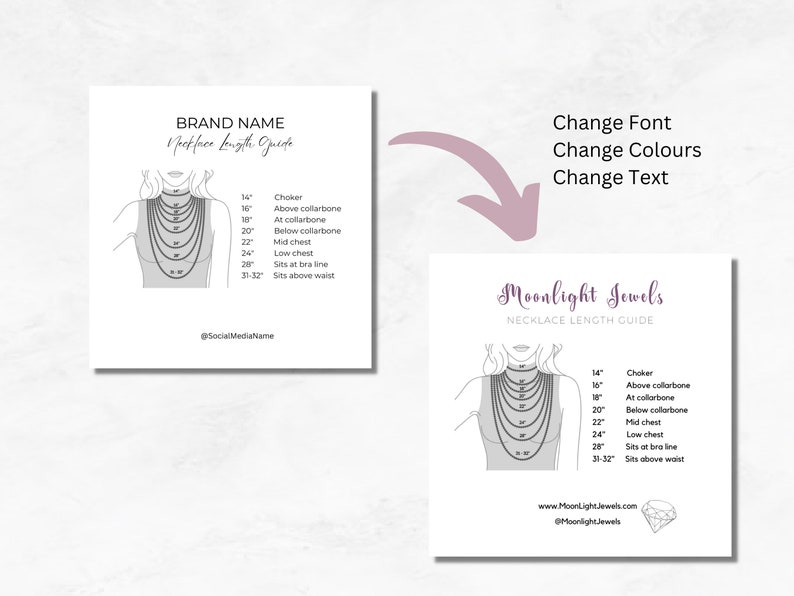 Editable Necklace Size Chart, Necklace Length Guide, Necklace Length ...
