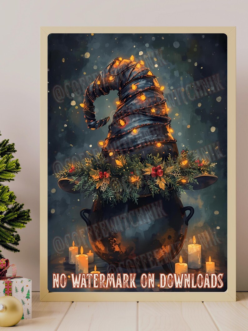Yuletide Witch Hat Christmas Printable Art, Witchmas Yule Holiday Wall ...