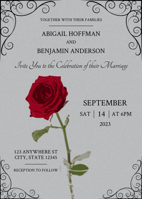 Vintage Rose Wedding Invitation Template, Red Rose Wedding Invite Set ...