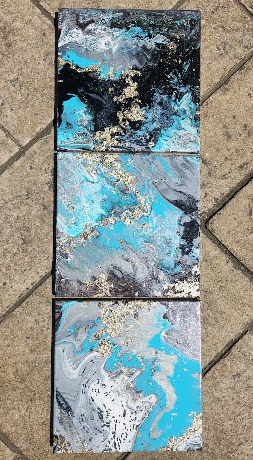 Set of 3 Handmade Pour Paintings - Etsy
