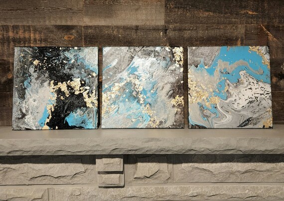 Set of 3 Handmade Pour Paintings | Etsy