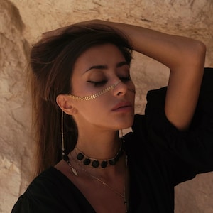 Face Chain With Lava Stone, Face Chain Jewelry, Gold Face Chain, 24K ...