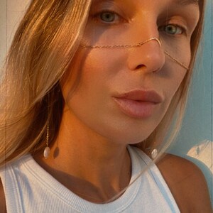 Face Chain With Pearl, Elegant Gold Facechain With Pearls, Head Jewelry ...