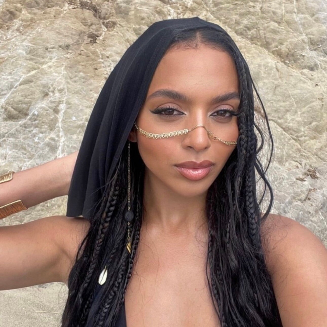 Face Chain With Lava Stone, Burning Man Jewelry, Gold Face Chain, 24k Gold, Festival Jewelry ...