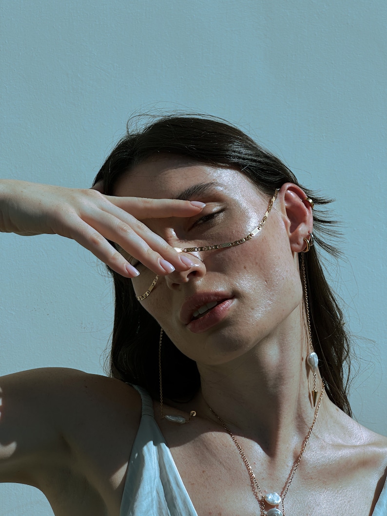 Face Chain With Pearl, Face Chain Jewelry, Gold Face Chain With Nose ...