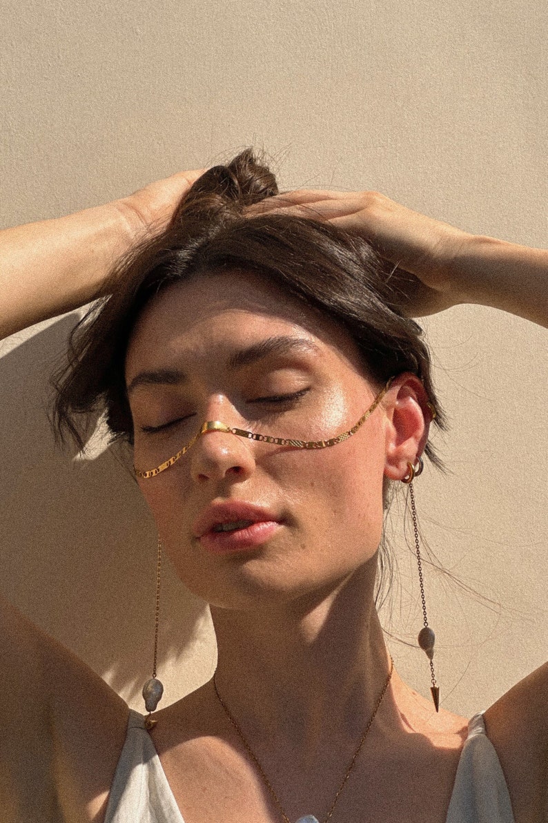 Face Chain With Pearl, Face Chain Jewelry, Gold Face Chain With Nose ...