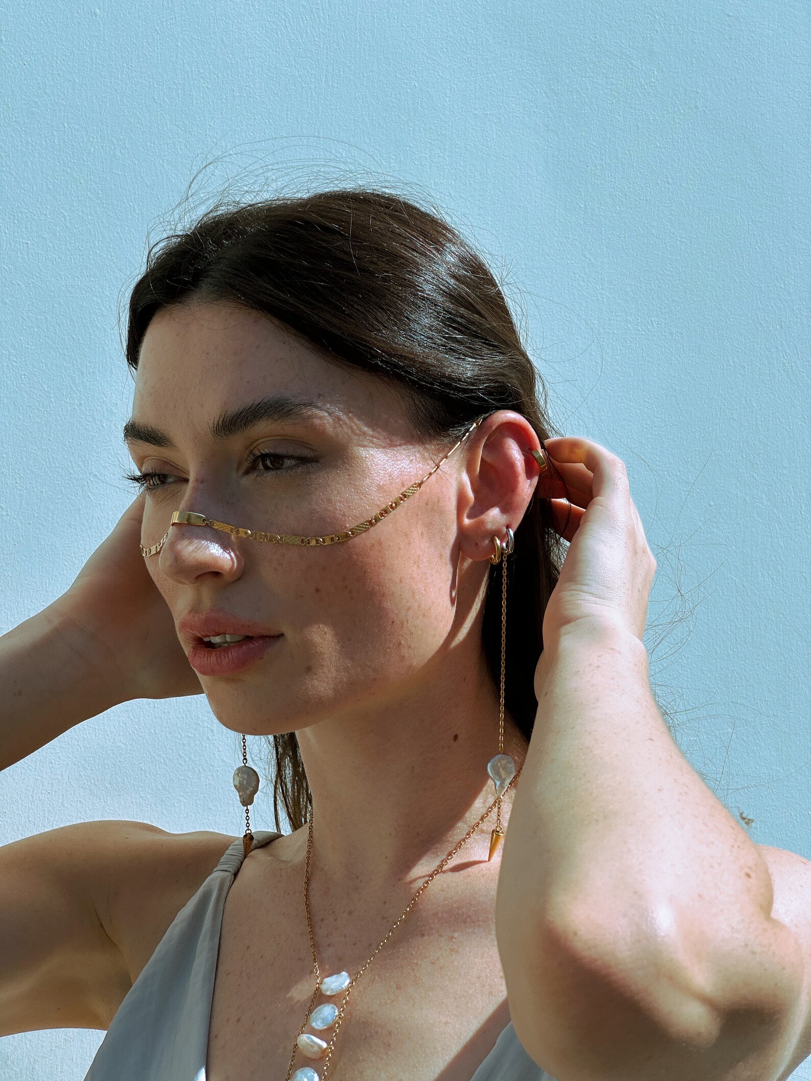 Face Chain With Pearl, Face Chain Jewelry, Gold Face Chain With Nose ...