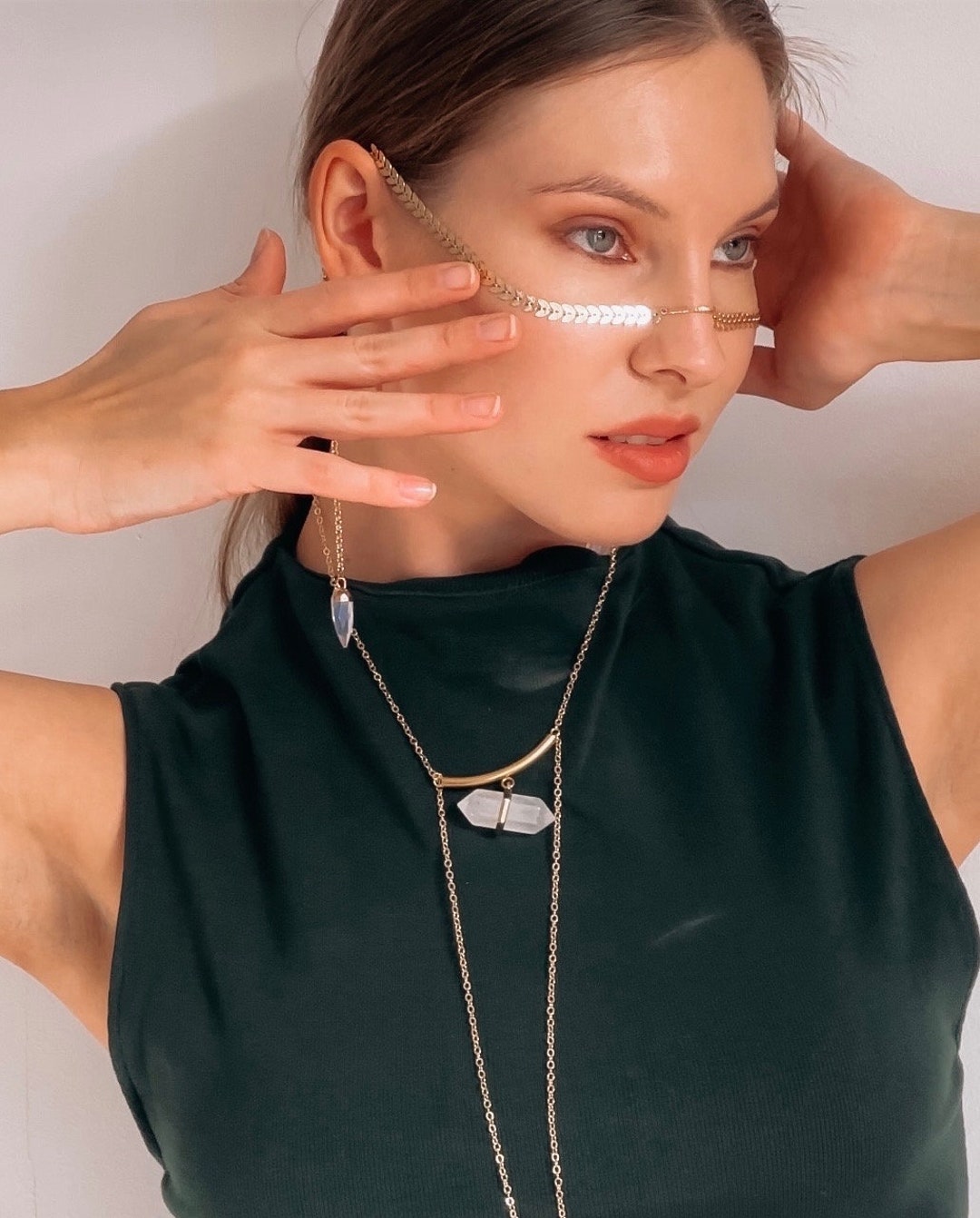 Gold Face Chain, Face Jewelry With Crystals, 14k Gold Plated, Festival ...