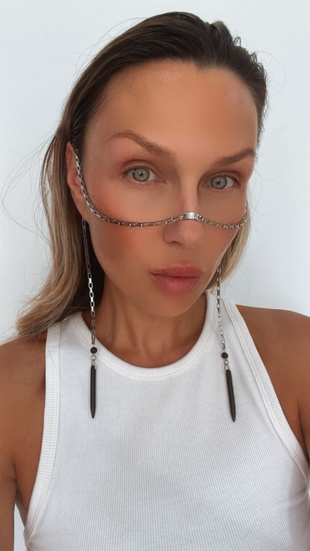 Silver Face Chain, Unisex Face Chain With Stone Spikes Pendants , Face ...