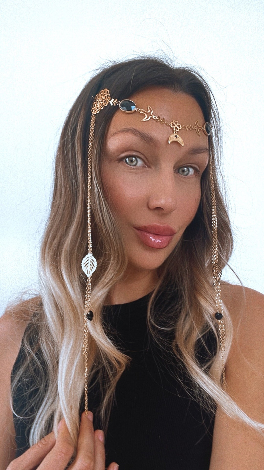Magic Gold Tiara With Obsidian Head Jewelry Boho Gold Crown - Etsy