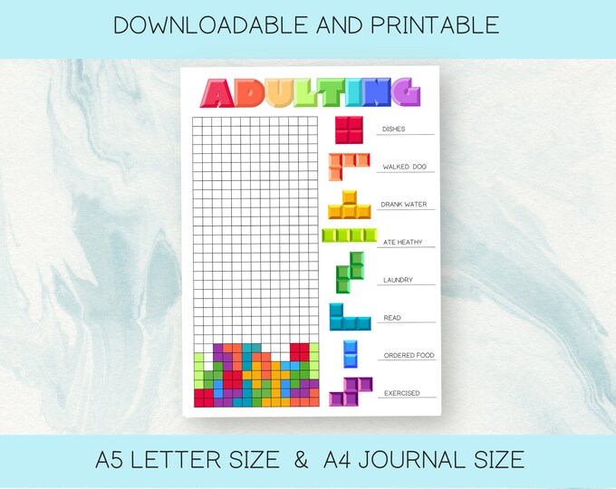 Adultris Tracker Printable / Tetris Habit Tracker Adulting Tracker / A5 ...