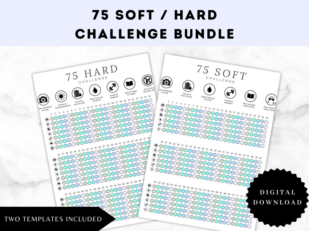 75 Hard and Soft Challenge Bundle, US Letter, 75 Easy and Hard ...
