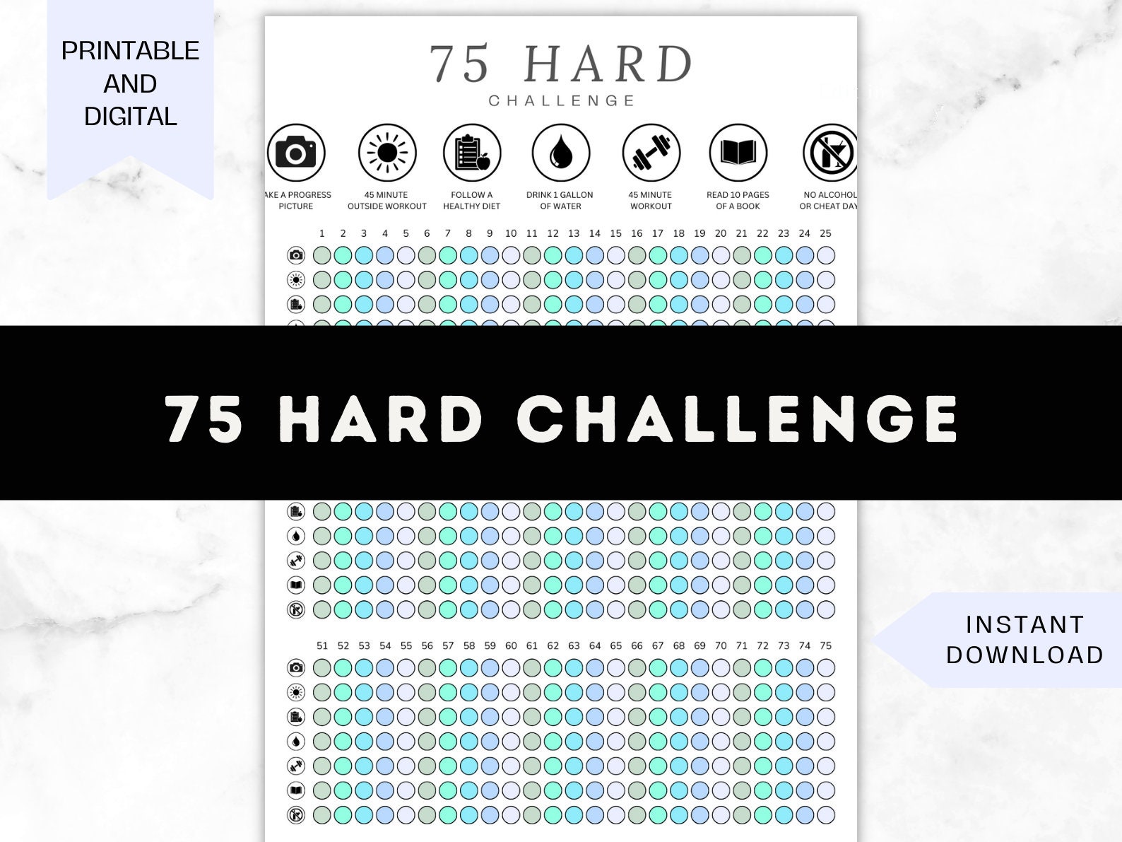75 Hard Challenge Tracker Printable US Letter Size Instant Download PDF ...