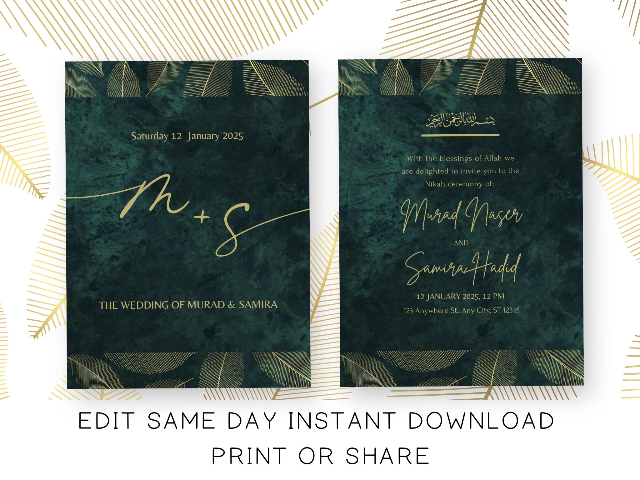 Editable Digital Muslim Wedding Invitation Template | Nikkah Walimah ...