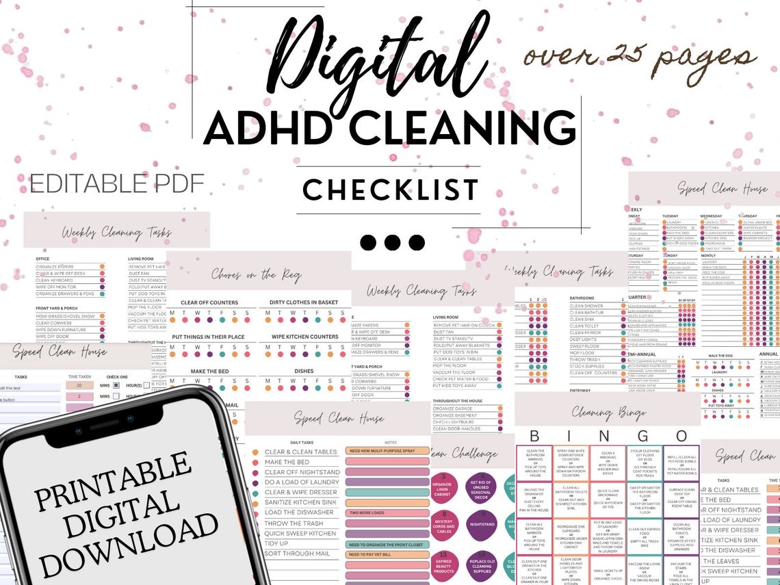 Digital ADHD Cleaning Checklist Cleaning Planner ADHD Chore Chart ...