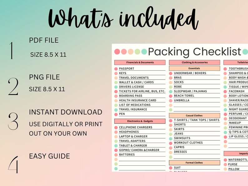 Ultimative Reise-Packliste | Druckbare Reise-Packliste | Bearbeitbare ...