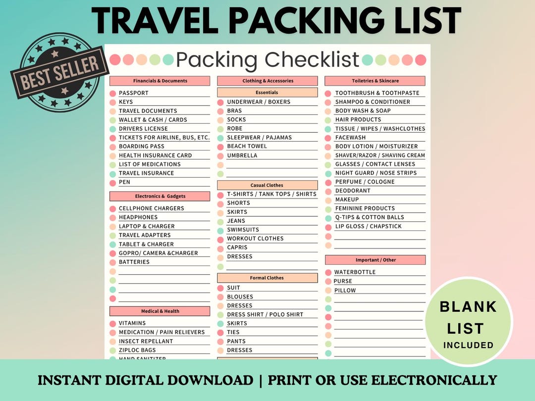 Ultimate Travel Packing List | Printable Travel Packing List | Editable ...