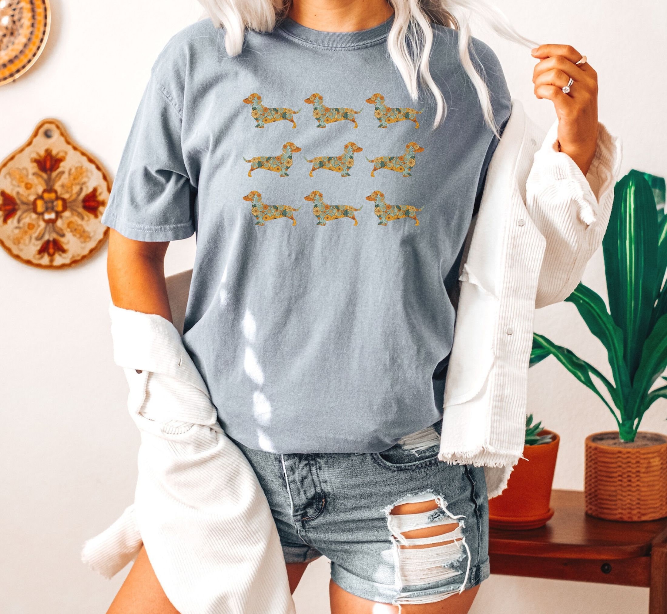 Super Cute Floral Dachshund Tee, Dachshund Wiener Dog Shirt, Comfort ...