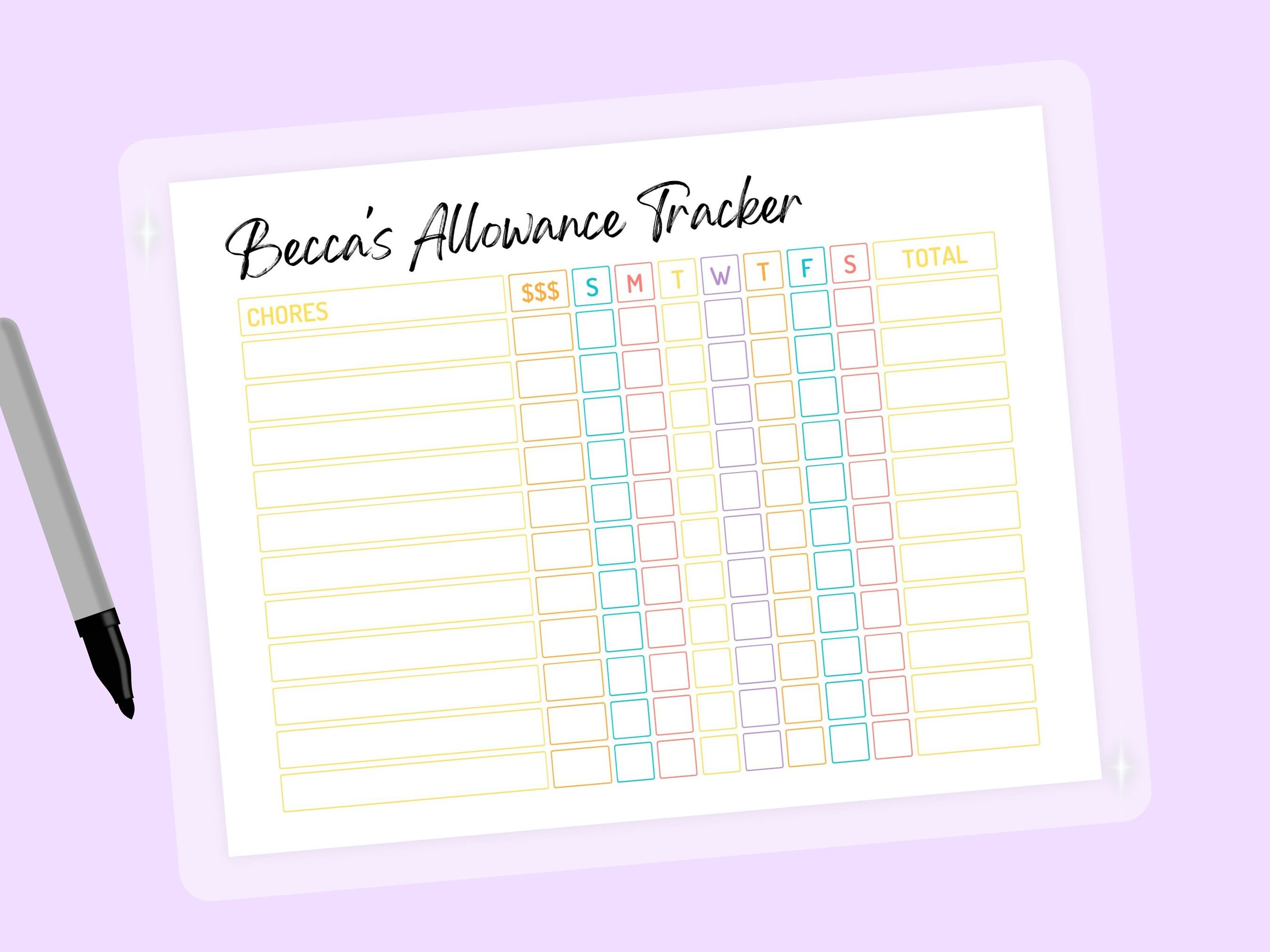 Allowance Tracker Kids Daily Chore Chart Editable Chore - Etsy