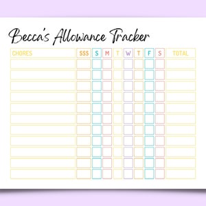Allowance Tracker Kids Daily Chore Chart Editable Chore - Etsy
