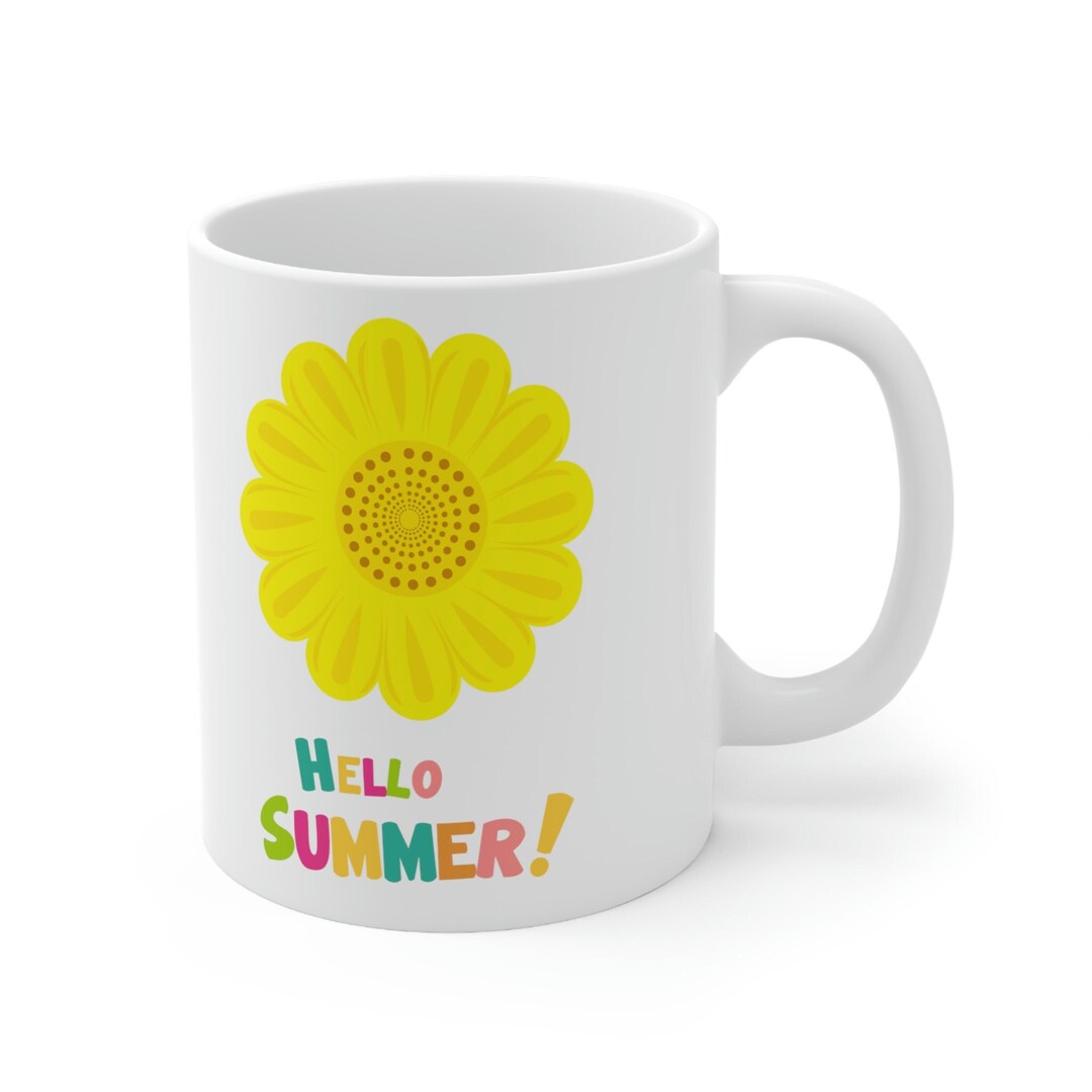Sunflower Mug, Hello Summer Mug, Beach Coffee Mug, Ceramic Coffee Mug ...