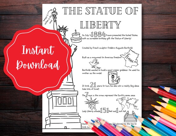 Statue of Liberty Fact Sheet Fourth of July Coloring Page | Etsy