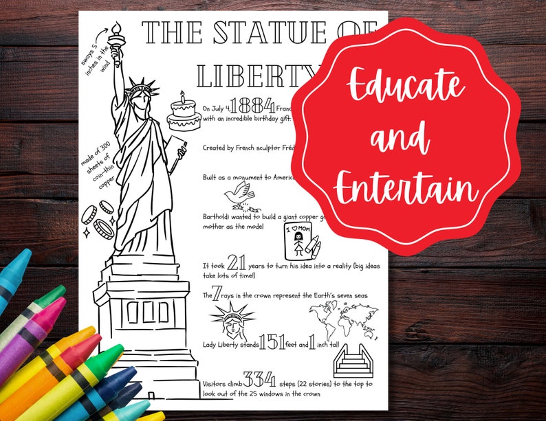 Statue of Liberty Fact Sheet, Fourth of July Coloring Page, Patriotic ...